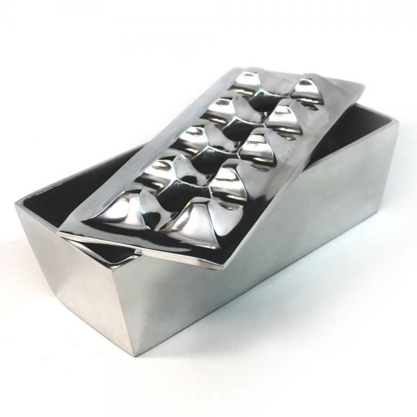 Polished Metal Rectangular Grid Ashtray - Mike's Cigars