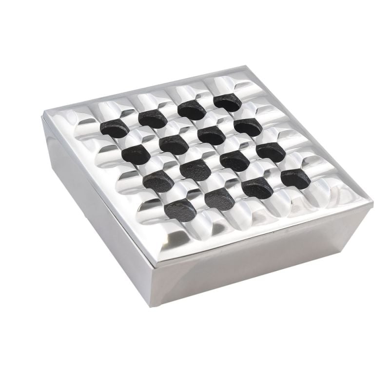 7 Inch Polished Metal Square Grid Ashtray - Mike's Cigars