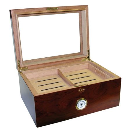 Milano 75-100 Cigar Glass Top Humidor Rosewood - Mike's Cigars