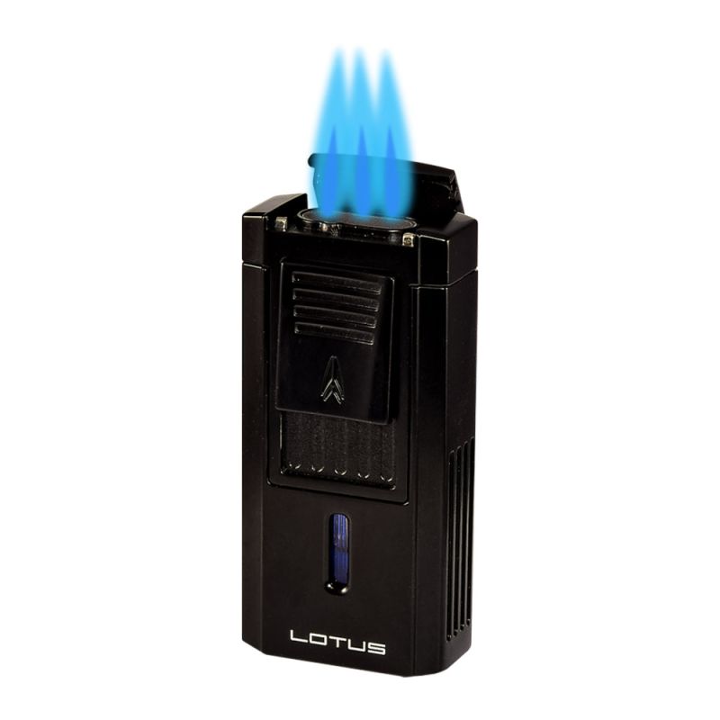 Lotus Duke V Triple Torch Lighter with V Cutter Black - Mike's Cigars