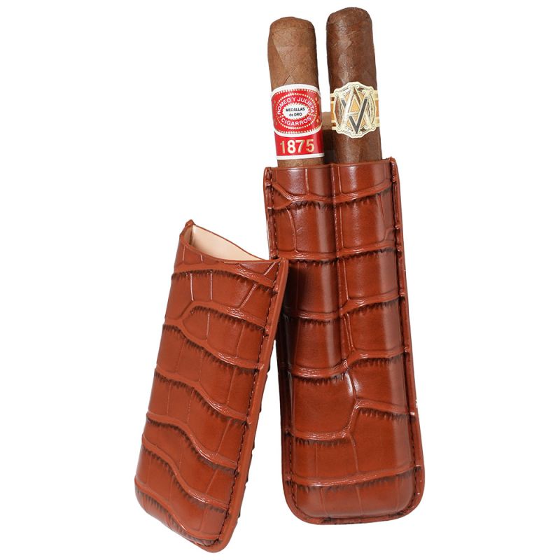 Capri Classic Collection 2 Finger Leather Cigar Case Brown - Mike's Cigars