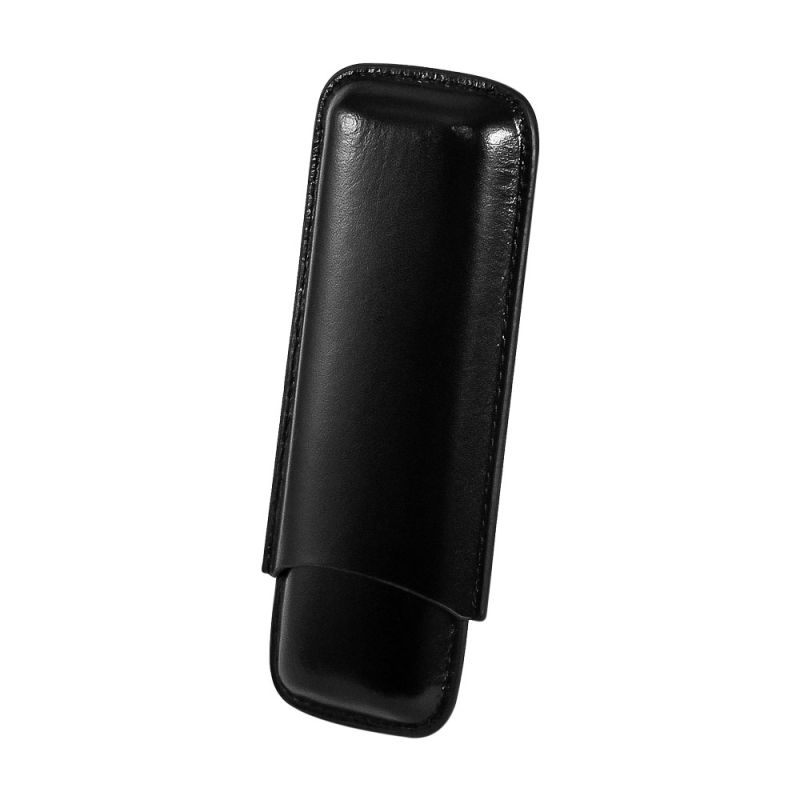 Lincoln Black Leather 2 Finger Cigar Case W/metal Cutte